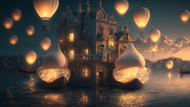 Float City. Surreal Fantasy Landscape Stock Illustration - Illustration ...