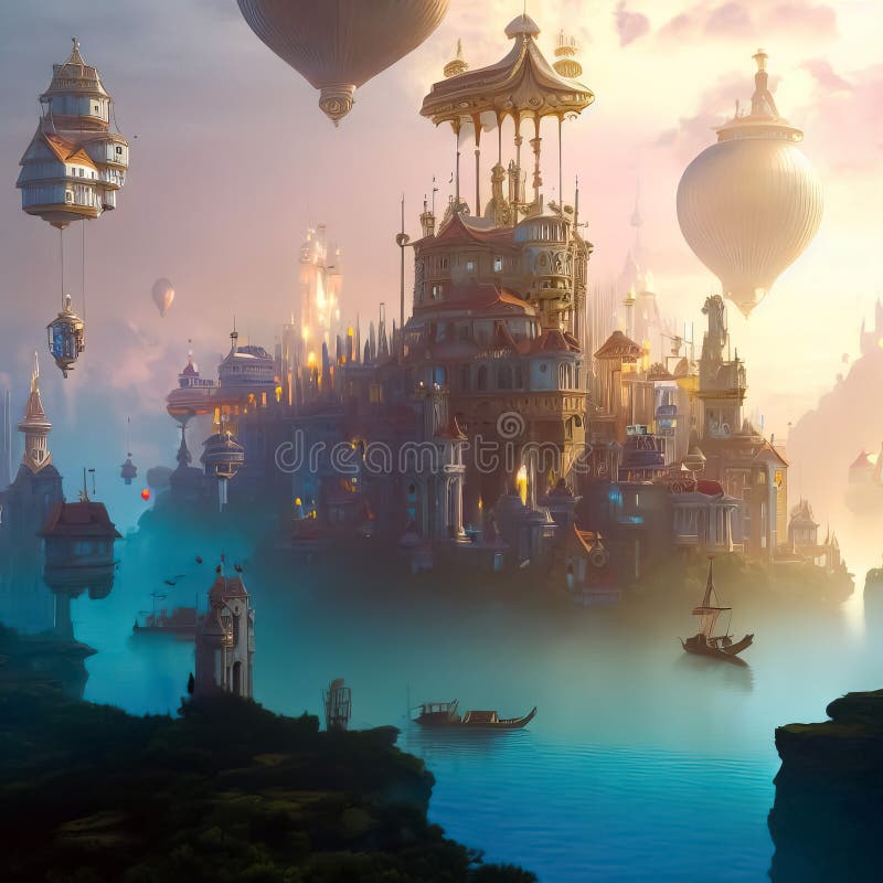 Float City. Surreal Fantasy Landscape Stock Photo - Image of nature ...