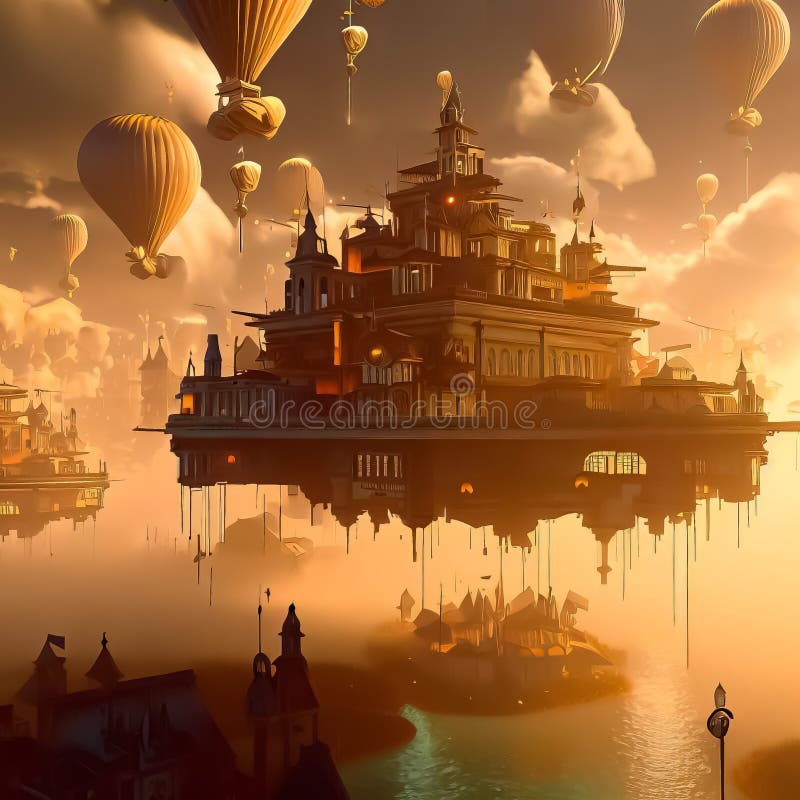 Float City. Surreal Fantasy Landscape Stock Illustration - Illustration ...