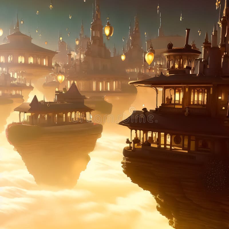 Float City. Surreal Fantasy Landscape Stock Illustration - Illustration ...
