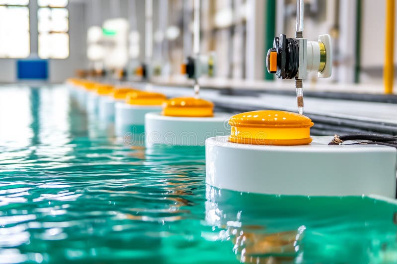 Float Indicators Positioned in Clear Blue Water at Water Treatment ...