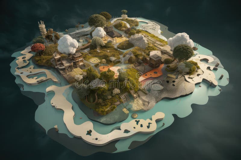 Float Island Surrounded by Abstract Shapes and Patterns Stock ...