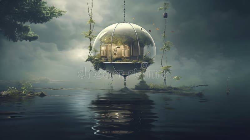 Float Landscape with Surreal Rainbow Sky and Sun Setting Stock ...