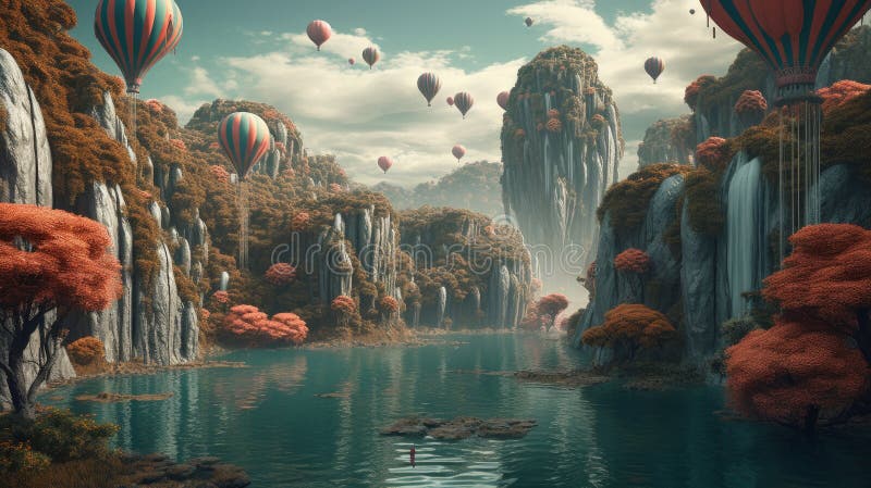 Float Landscape with Waterfall Paradise. Generative AI Stock ...