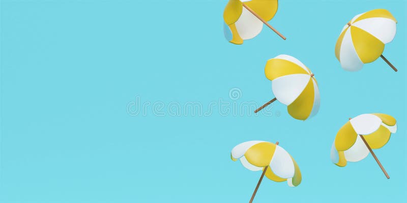 Float Yellow Umbrella Isolate on Pastel Blue Background, Summer Concept ...