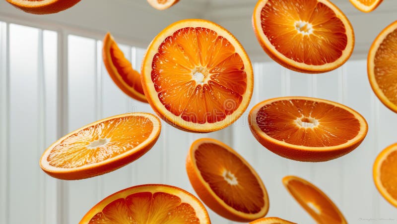 Floated Slices of Orange Falling Stock Illustration - Illustration of ...
