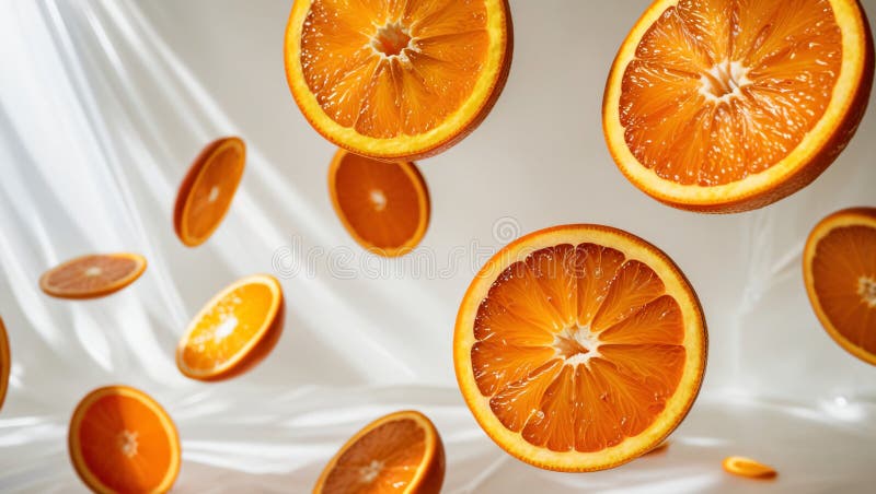 Floated Slices of Orange Falling Stock Illustration - Illustration of ...