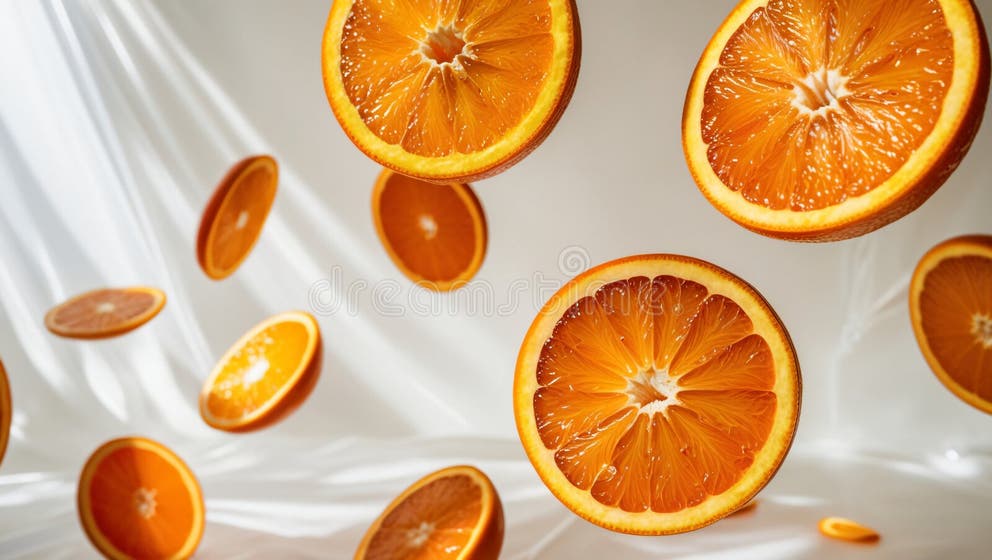 Floated Slices of Orange Falling Stock Illustration - Illustration of ...