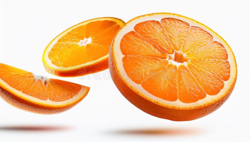 Floated Slices of Orange Falling Isolate on White Background PNG Stock ...