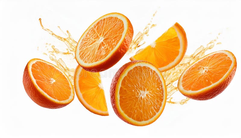 Floated Slices of Orange Falling Isolate on White Background PNG Stock ...