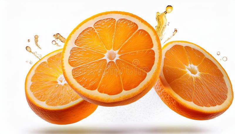 Floated Slices of Orange Falling Isolate on White Background PNG Stock ...