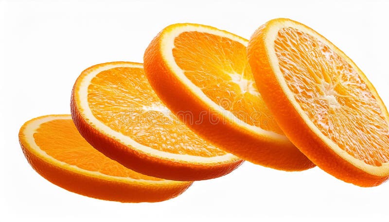 Floated Slices of Orange Falling Isolate on White Background PNG Stock ...