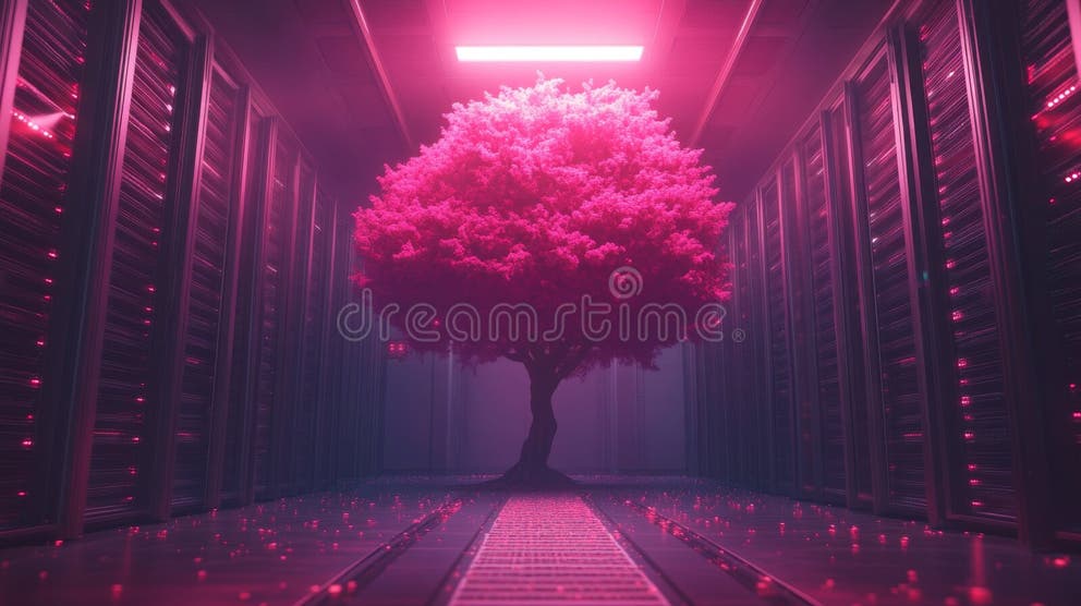 Floating Above Rows of Server Racks in a High-tech Server Room, a Cloud ...