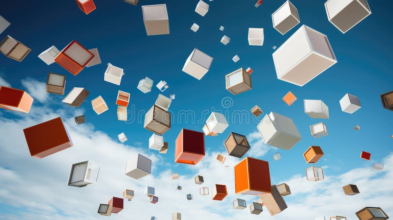 Floating abstract boxes stock illustration. Illustration of balance ...