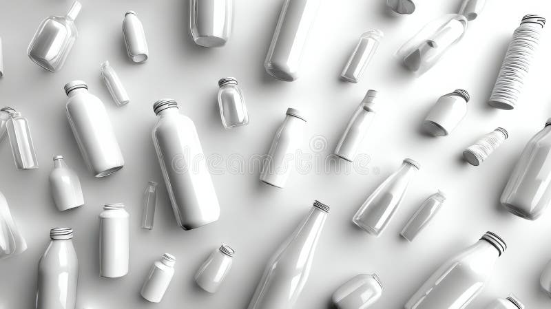 Floating Abstract 3D Plastic Bottles Create a Conceptual Layout on a ...