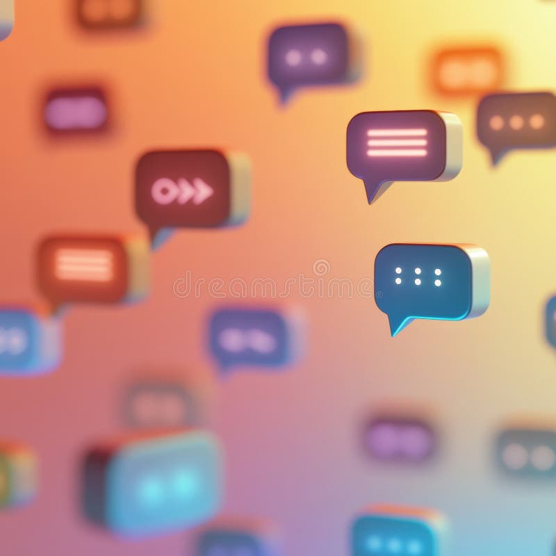 Icons Representing Chats and Connections Floating in a Vibrant Abstract ...