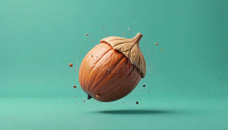 Floating Acorn with Particles on Green Studio Background Stock ...