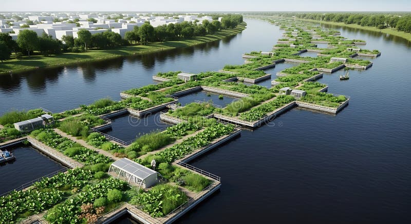 Floating Agricultural Platforms are Arranged in a Geometric Pattern on ...