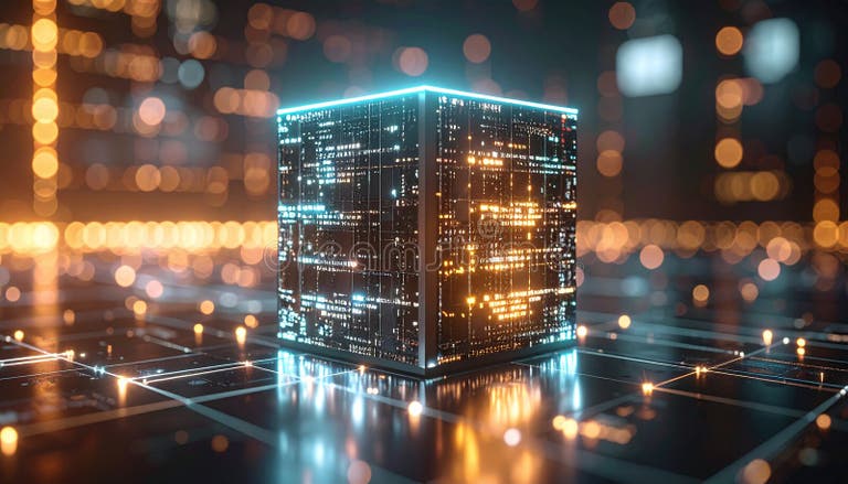 Floating AI Code Cube on Black Studio Surface. AI Themed Background. Generated Image Stock Photo ...