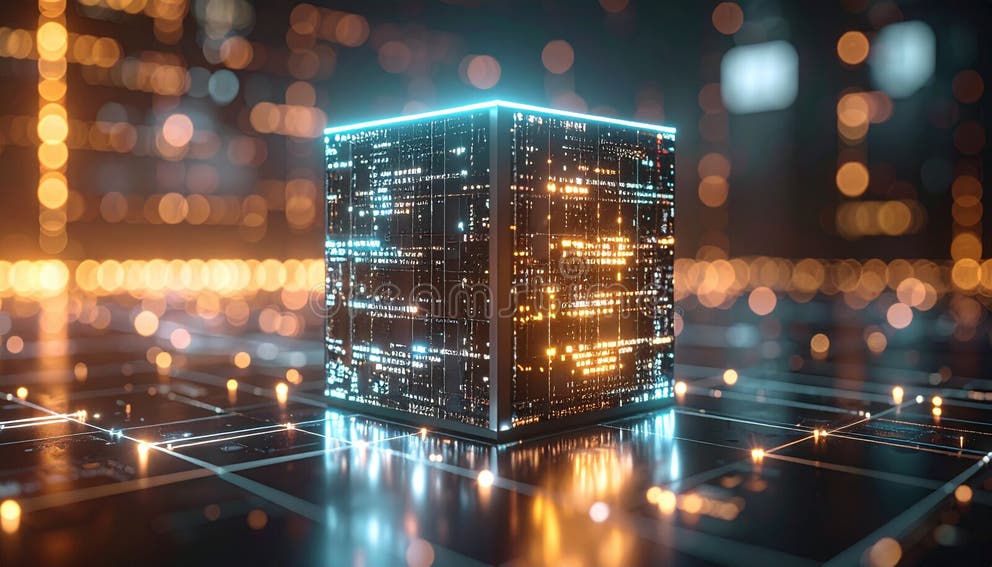 Floating AI Code Cube on Black Studio Surface. AI Themed Background ...