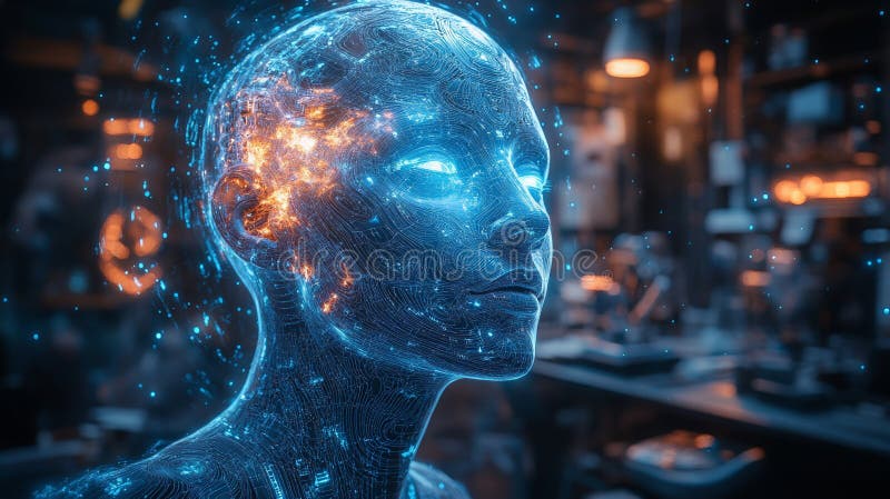 A Floating AI Head in an Artist S Workspace Offers Creative Guidance in ...