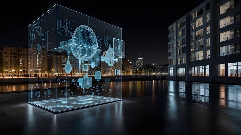 Floating AI Interface with 3D Projections in an Urban Setting Stock ...