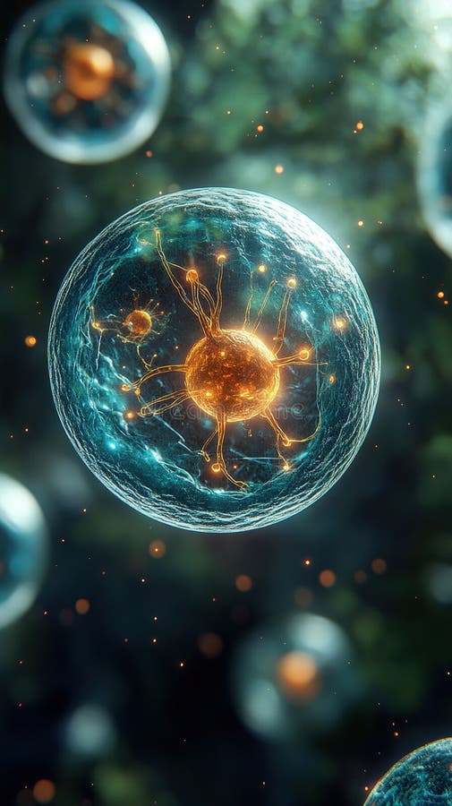 Floating AI Sphere, Bioluminescent Digital Evolution Scene Stock Image ...