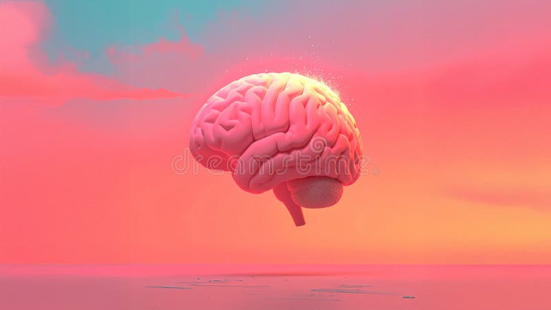 Floating in the Air 3d Drawing of a Human Brain in Red Tones Stock ...