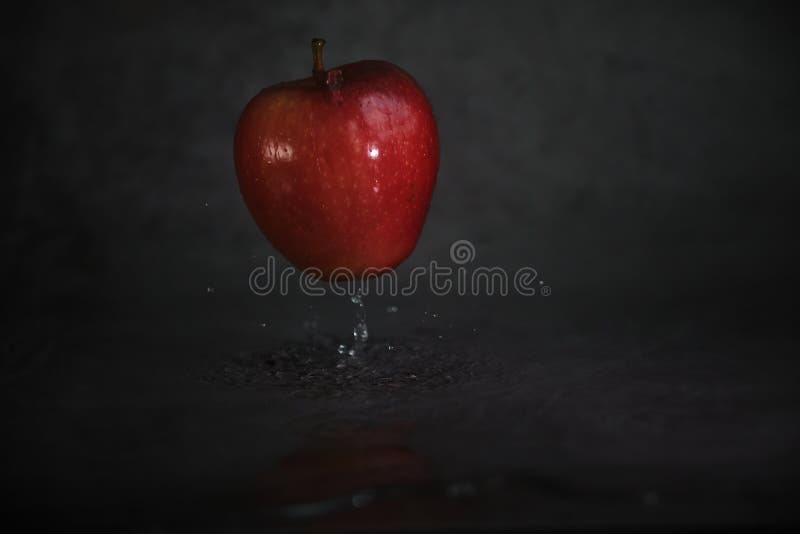 Floating in the Air Red Apple Dark Background Stock Photo - Image of ...