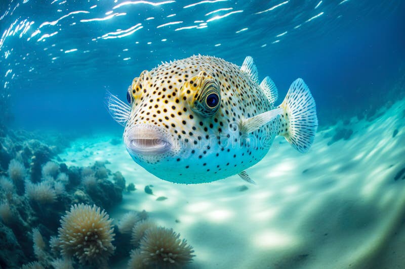 Floating Along Sandy Seabed Beige Puffer Fish Stock Illustration ...