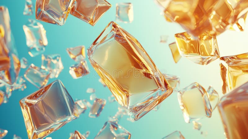 Floating Amber Crystal Cubes with Vibrant Reflections Stock Photo ...