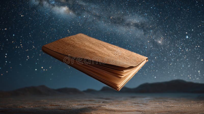 Floating Ancient Book in Starry Night Sky Stock Image - Image of ...