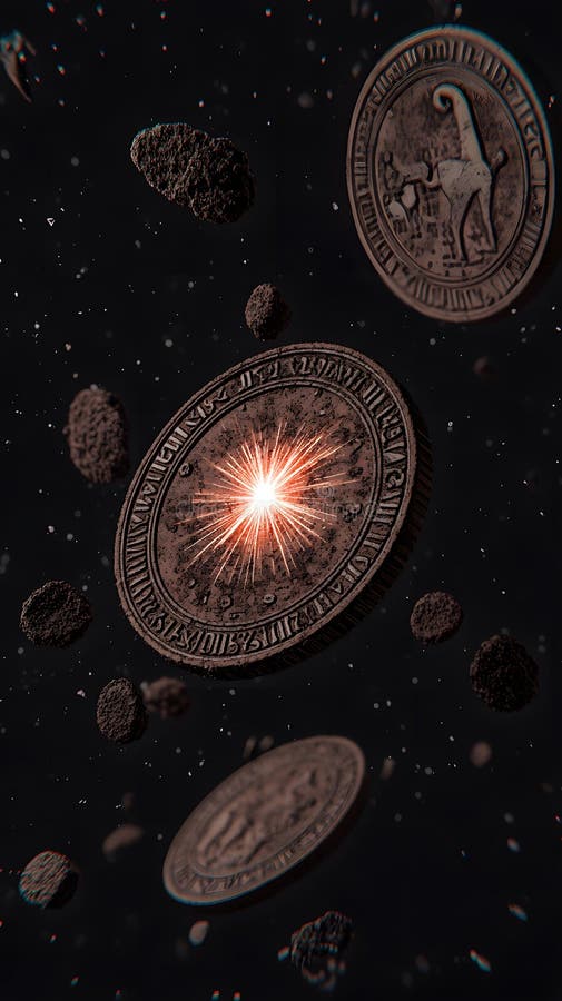 Floating Ancient Coins in a Cosmic Setting Stock Illustration ...