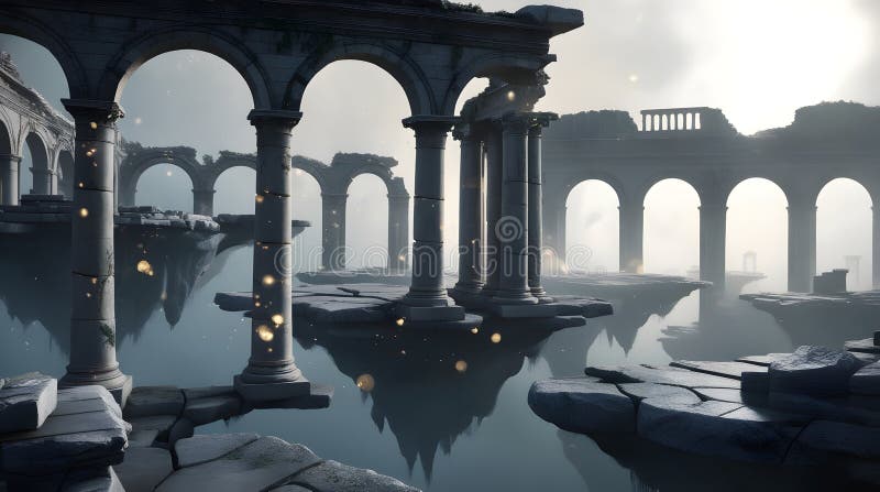 Floating Ancient Stone Structures with Glowing Dust and Enchanted ...