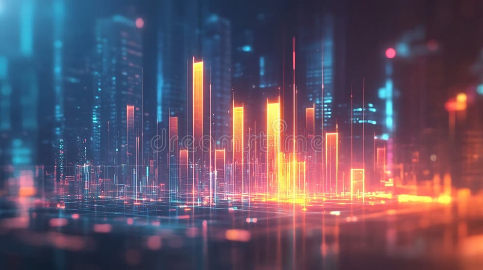 Floating Animated Bar Chart Glowing in Holographic Light, Bars Shifting ...