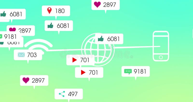 Floating Animation of Social Media Interaction Icons Over Green Gradient Background Stock Video ...