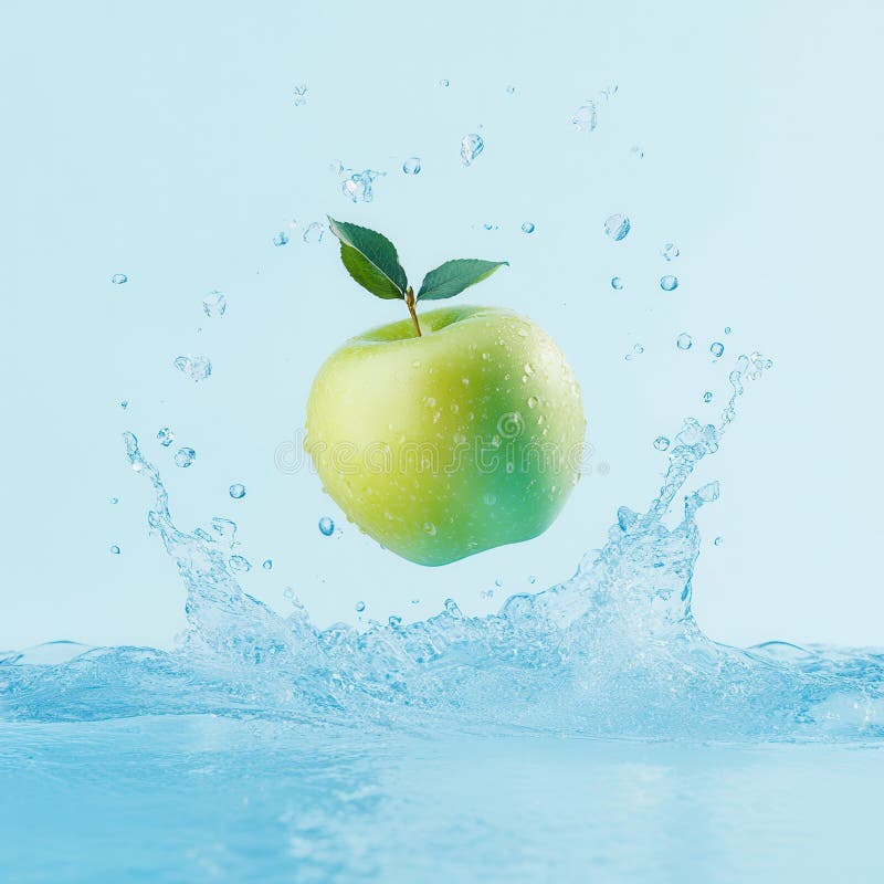 Floating Apple Surrounded by Dynamic Water Splashes Evokes Freshness ...