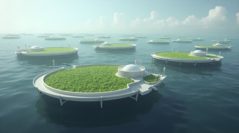 Floating Aquaculture Pods Growing Algae for Biofuel, Ai Generated Image ...