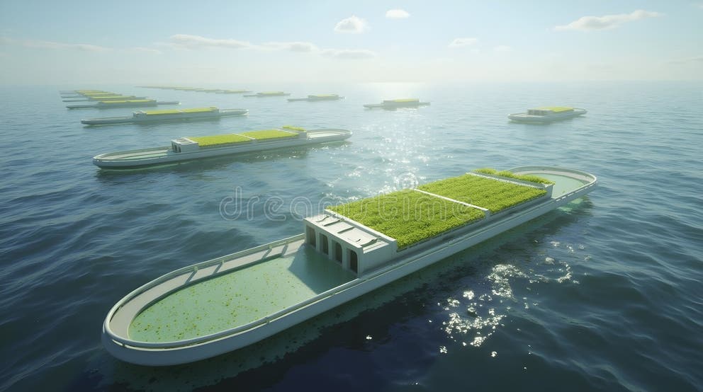 Floating Aquaculture Pods Growing Algae for Biofuel, Ai Generated Image ...