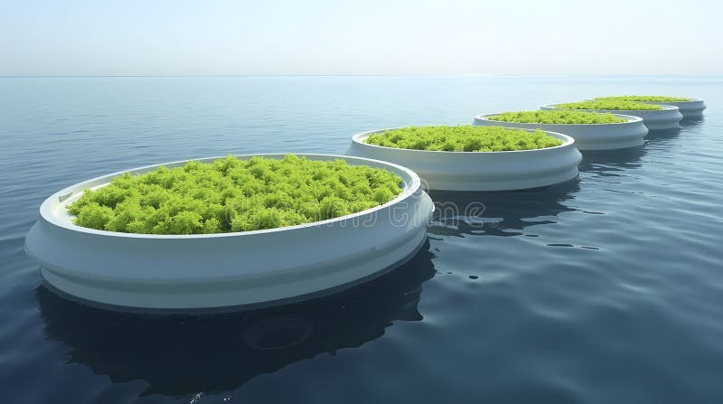 Floating Aquaculture Pods Growing Algae for Biofuel, Ai Generated Image ...