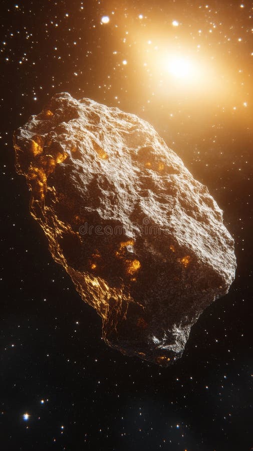 Floating Asteroid in Deep Space with Glowing Surface and Bright Stars ...