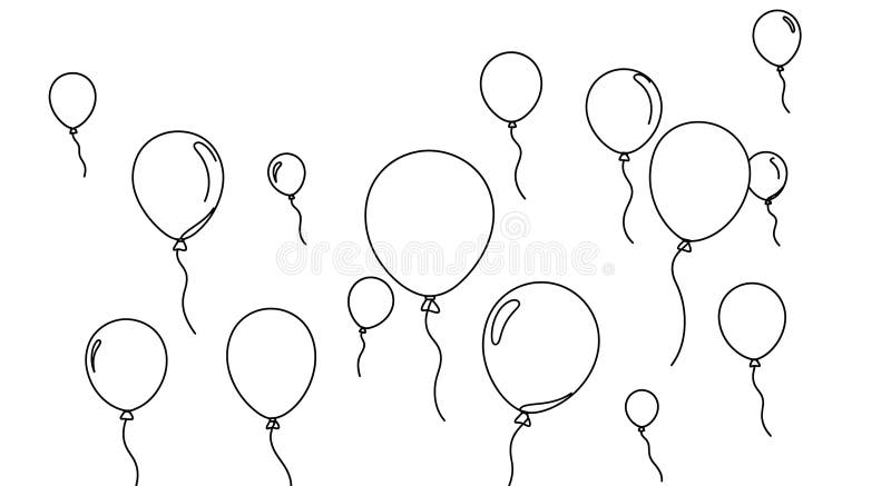 Floating Balloons Line Art Illustration on White Background Stock ...