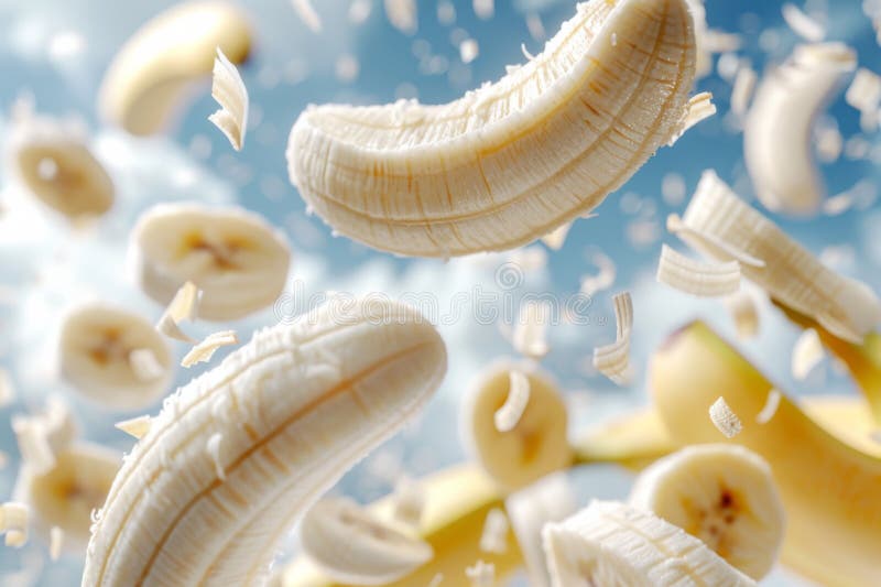 Floating Banana Slices Captured in Motion with a Dynamic Spray of ...