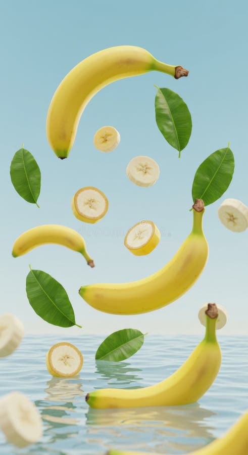 Floating Bananas and Slices Above Water Stock Illustration ...