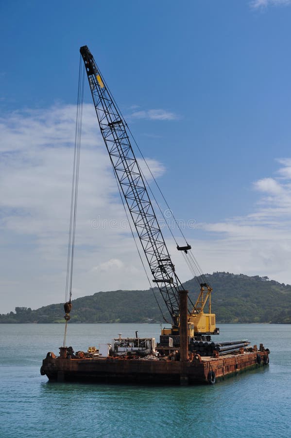 Floating Barge with a Large Crane Stock Image - Image of port ...