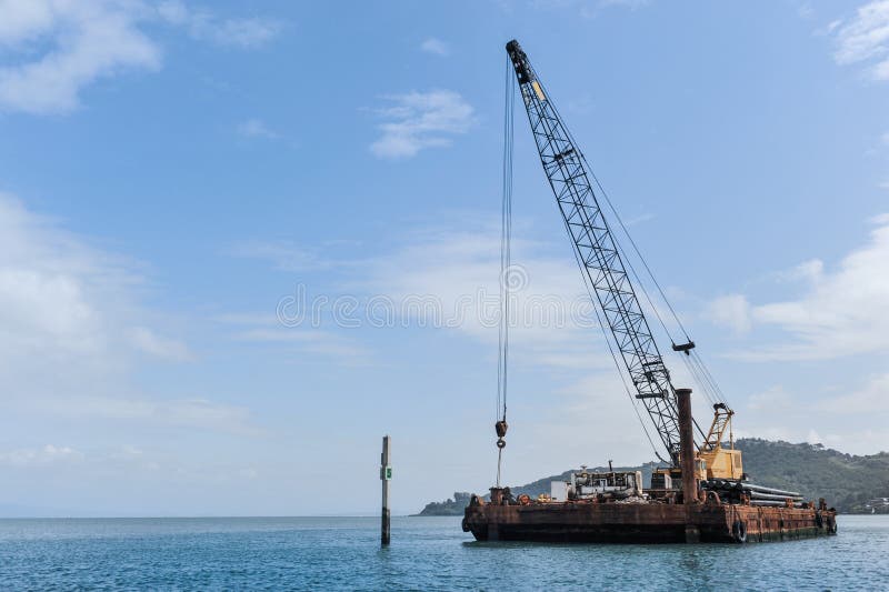 Floating Barge with a Large Crane Stock Photo - Image of marine ...