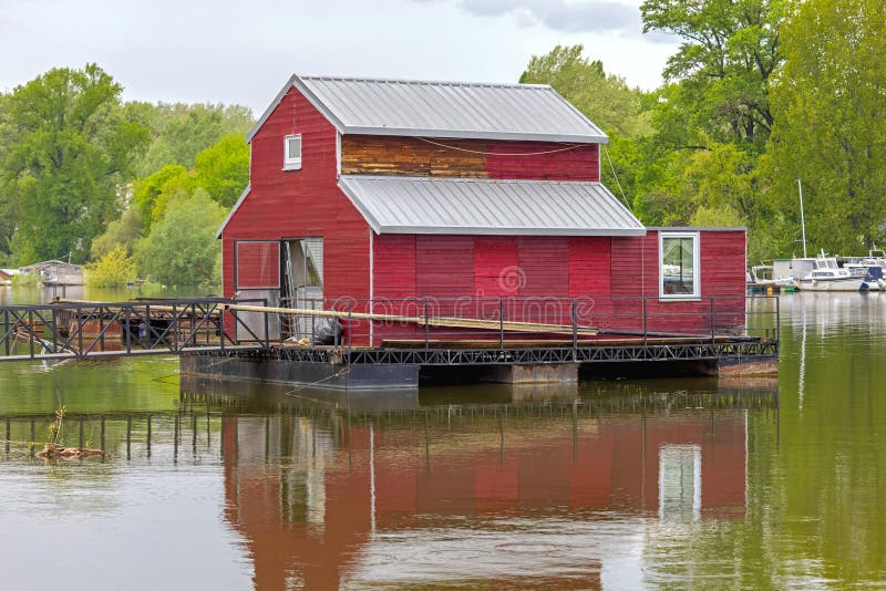 Floating Barn River stock photo. Image of balkans, cabin - 276209312