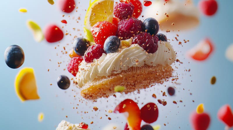 Floating Berry Cream Cake with Fruit and Whipped Cream Stock Illustration - Illustration of ...