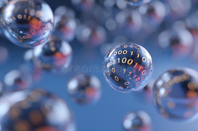 Floating Binary Code Inside Digital Bubbles on Blue Background Stock Image - Image of design ...