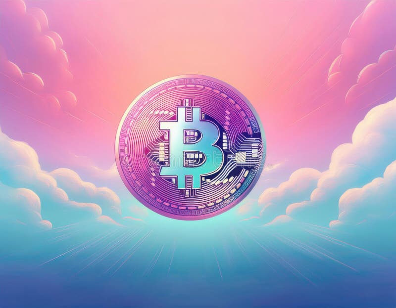 A Glowing Bitcoin Coin Hovering in a Serene Pastel Blue and Pink ...